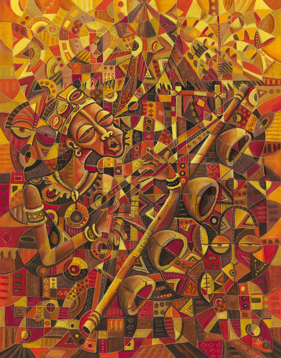 Mvet Player II | Art Cameroon African Paintings