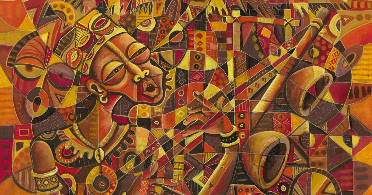 Mvet Player II | Art Cameroon African Paintings