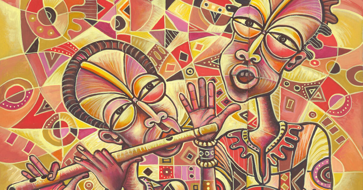The Drummer and the Flutist III | Art Cameroon African Paintings