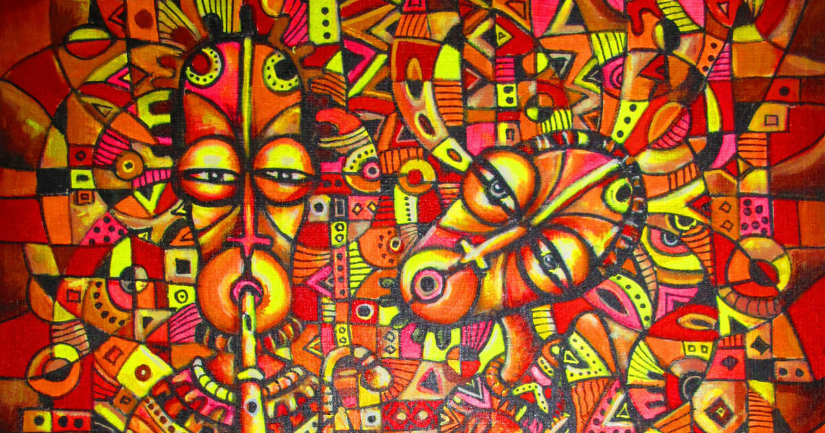 The Drummer and the Flutist VII | Art Cameroon African Paintings