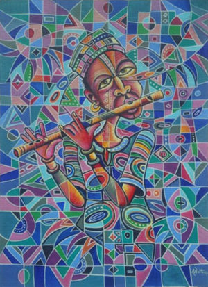 The Flutist III | Art Cameroon African Paintings